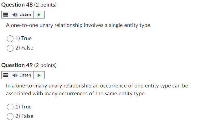 Solved A one-to-one unary relationship involves a single | Chegg.com