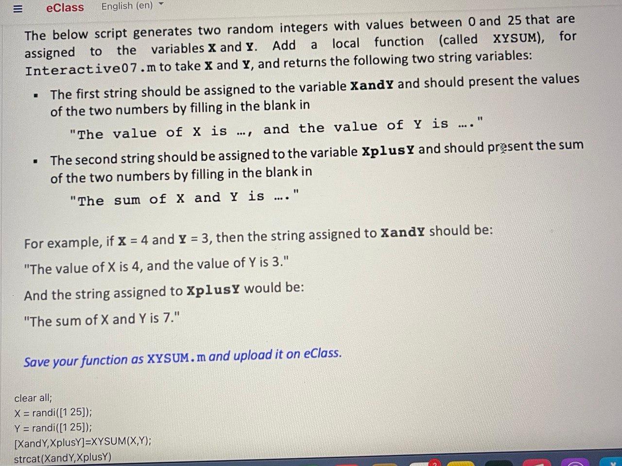Solved = eClass English (en) a The below script generates | Chegg.com