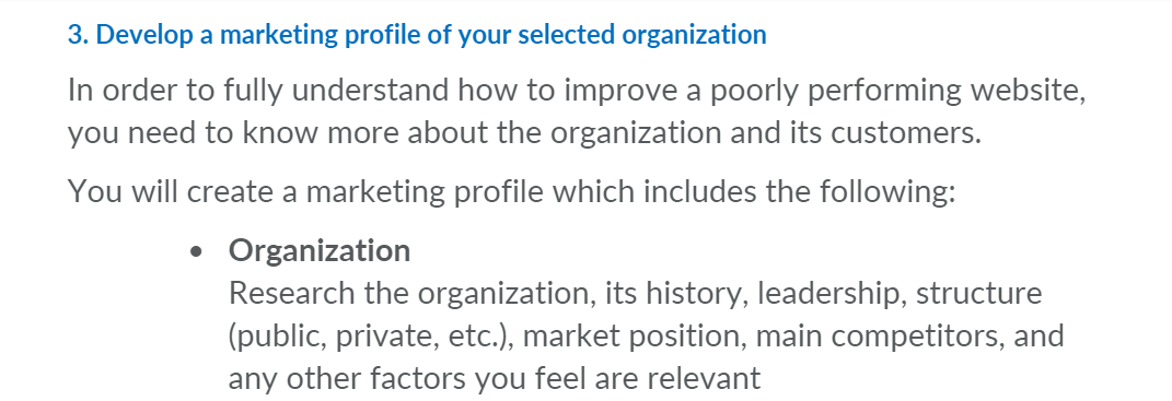 3. Develop a marketing profile of your selected | Chegg.com