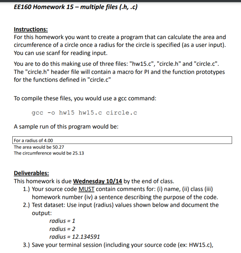 Solved EE160 Homework 15 - multiple files (.h, .c) | Chegg.com