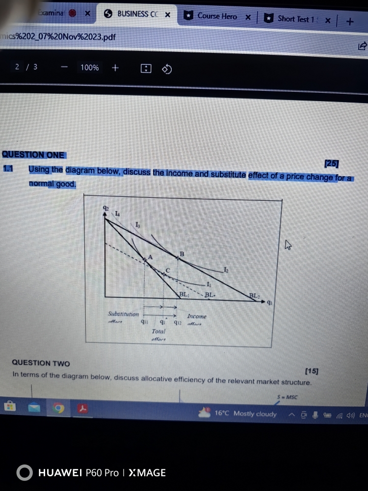 Solved the income and substitute effect of a price change | Chegg.com