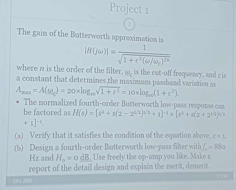 Solved The gain of the Butterworth approximation is | Chegg.com