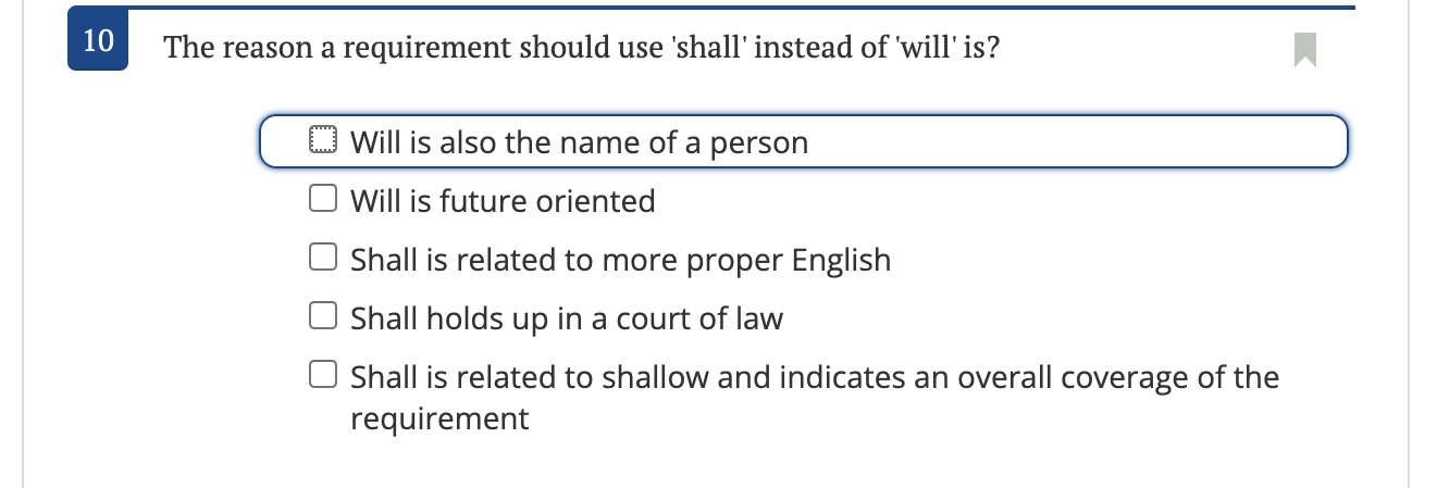 Solved The reason a requirement should use 'shall' instead | Chegg.com