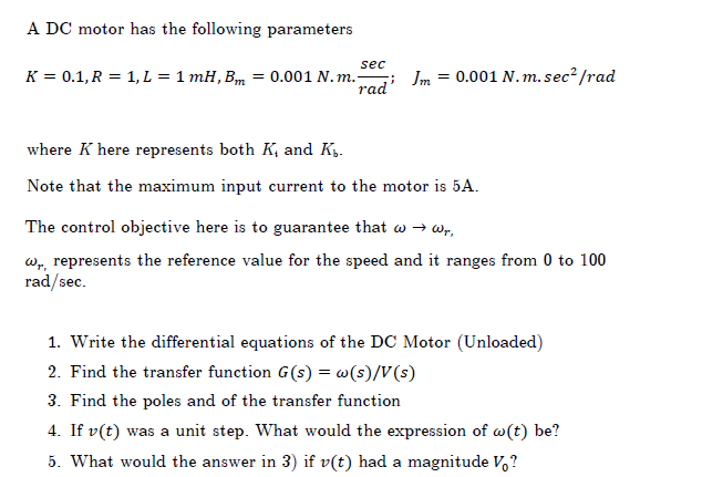 Solved A DC motor has the following parameters | Chegg.com
