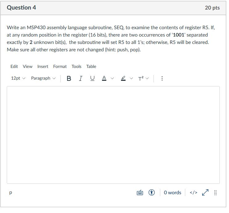 Solved Write An Msp430 Assembly Language Subroutine Seq To