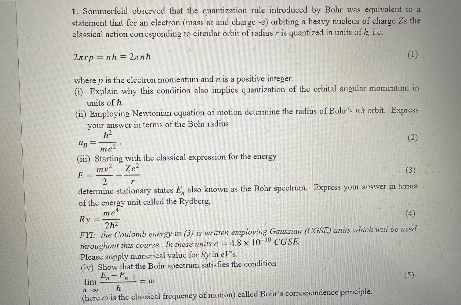 Solved 1. Sommerfeld observed that the quantization rule | Chegg.com