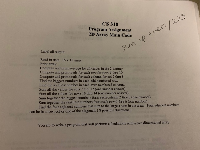 Solved CS 318 Program Assignment 2D Array Main Code ther/225 | Chegg.com