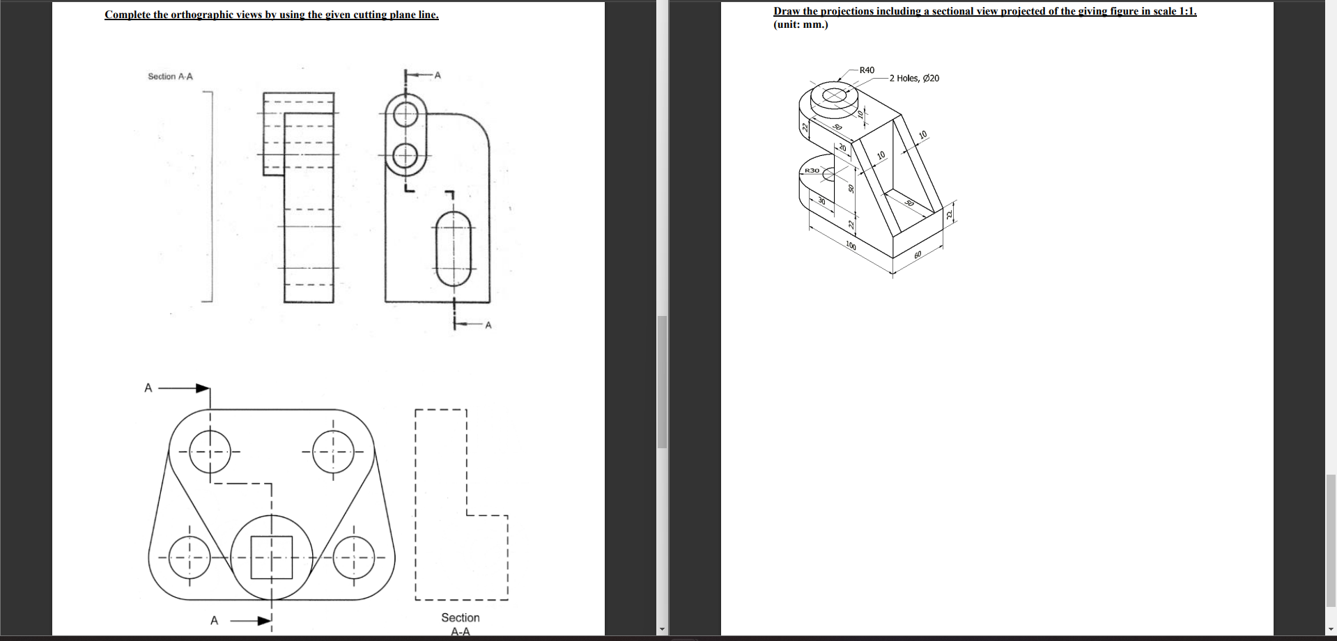 Solved Complete the orthographic views by using the given | Chegg.com