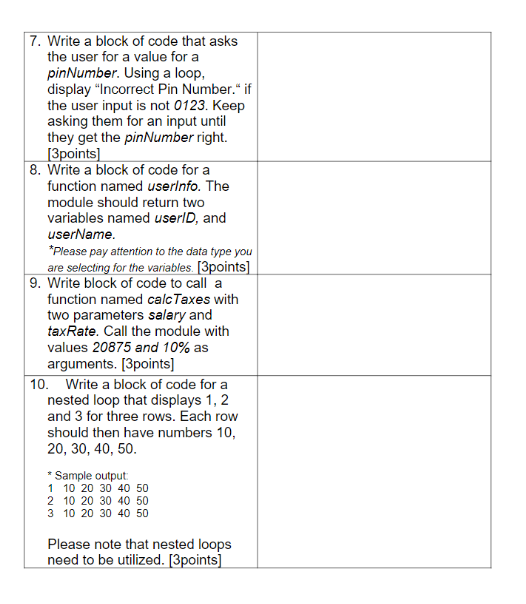 Solved 6. Write block of code for a countdown loop to | Chegg.com