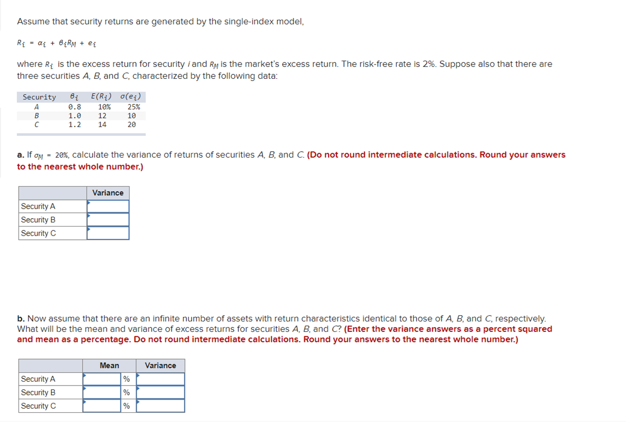 Solved Assume that security returns are generated by the | Chegg.com