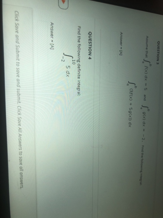 Solved QUESTION 3 / f(x) dx Assume that = 5 g(x) d× and --2. | Chegg.com