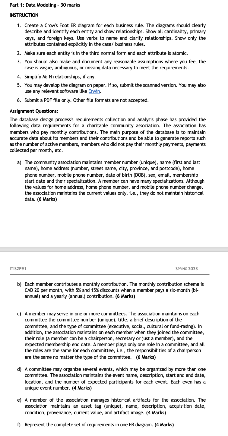 Solved Part 1: Data Modeling - 30 marks INSTRUCTION 1. | Chegg.com