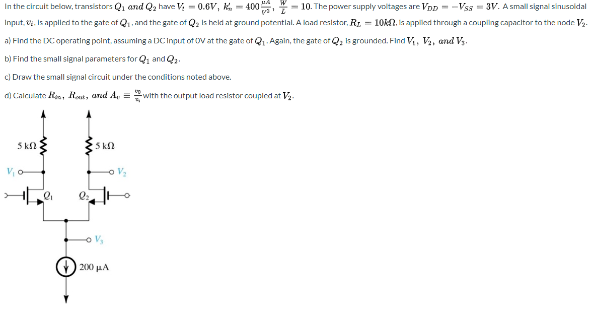 Solved In the circuit below, transistors Q1 and Q2 have Vi = | Chegg.com