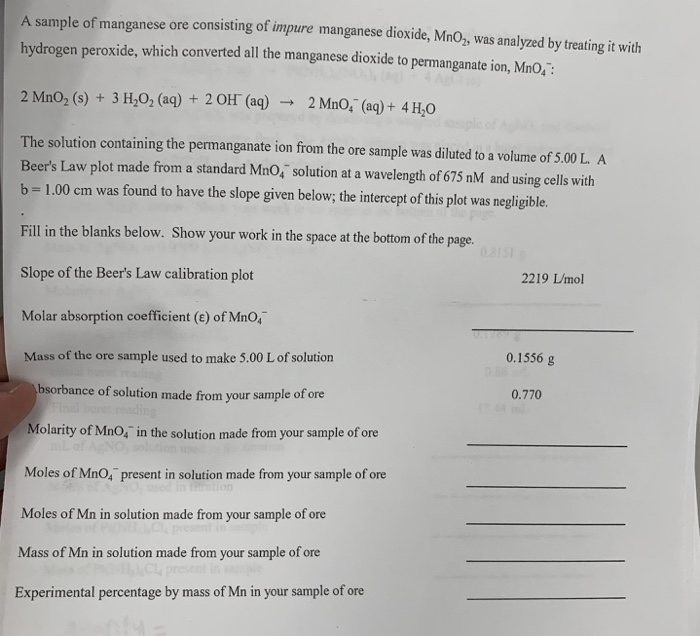 Solved A sample of manganese ore consisting of impure | Chegg.com