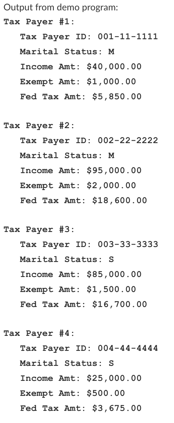 Solved A. S23.2 - Fed Tax Class (17.5 Points) Write a Java | Chegg.com