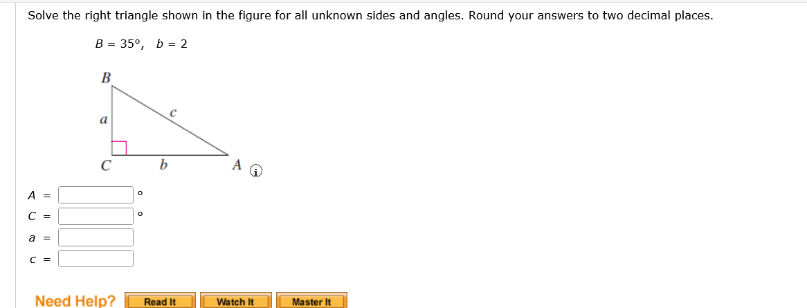 Solved Solve the right triangle shown in the figure for all | Chegg.com