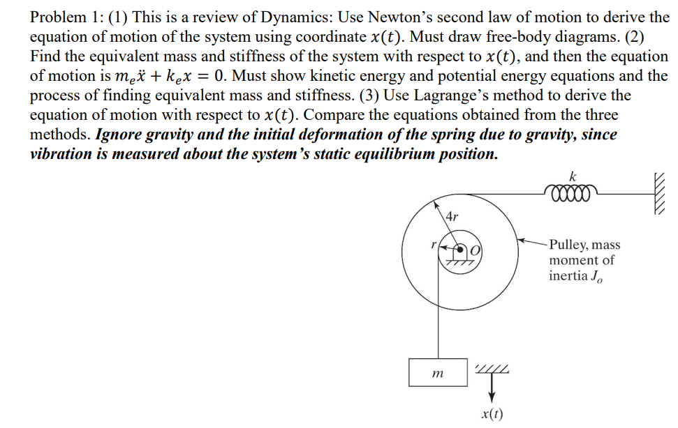 Solved Problem 1: (1) This is a review of Dynamics: Use | Chegg.com