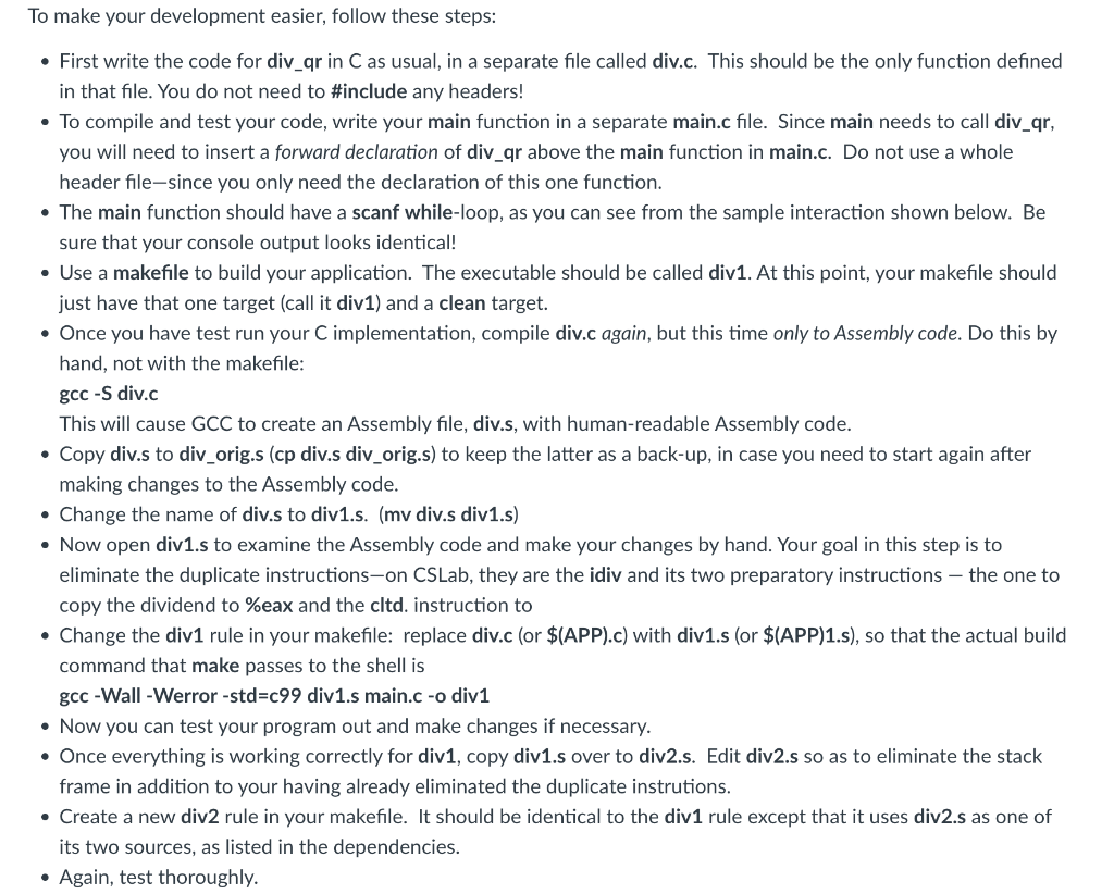 Solved Both integer division and modulo in C get translated | Chegg.com