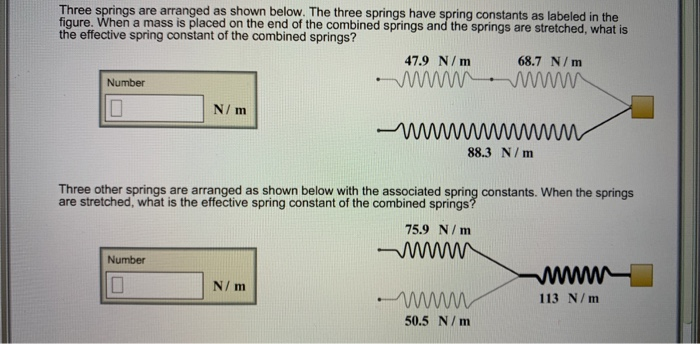 Solved Three springs are arranged as shown below. The three | Chegg.com