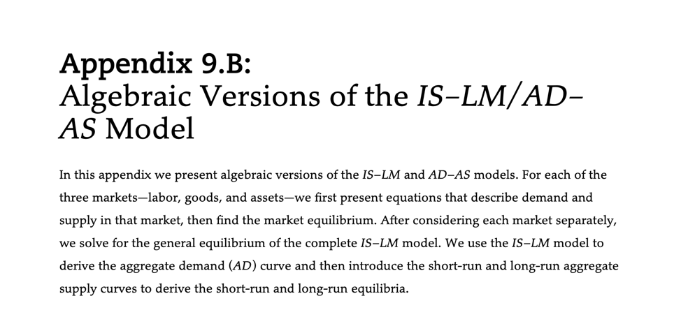 Solved Appendix 9.B: Algebraic Versions of the IS−LM/AD− AS | Chegg.com