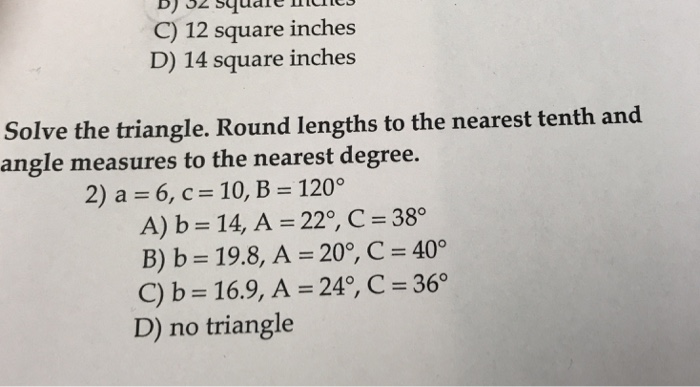 Solved Siuale mci C) 12 square inches D) 14 square inches | Chegg.com