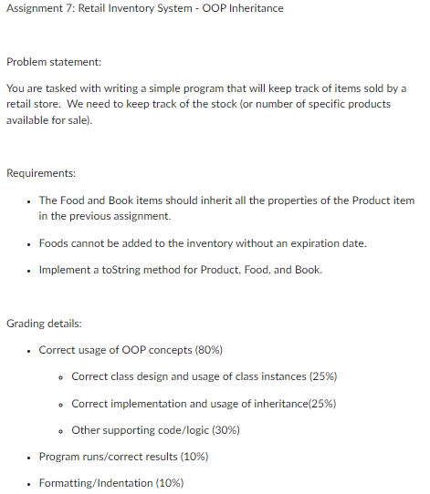 Requirements: - The Food and Book items should | Chegg.com