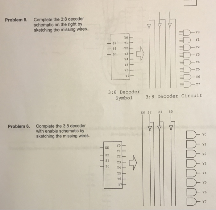 Solved Problem 5. Complete the 3:8 decoder schematic on the | Chegg.com