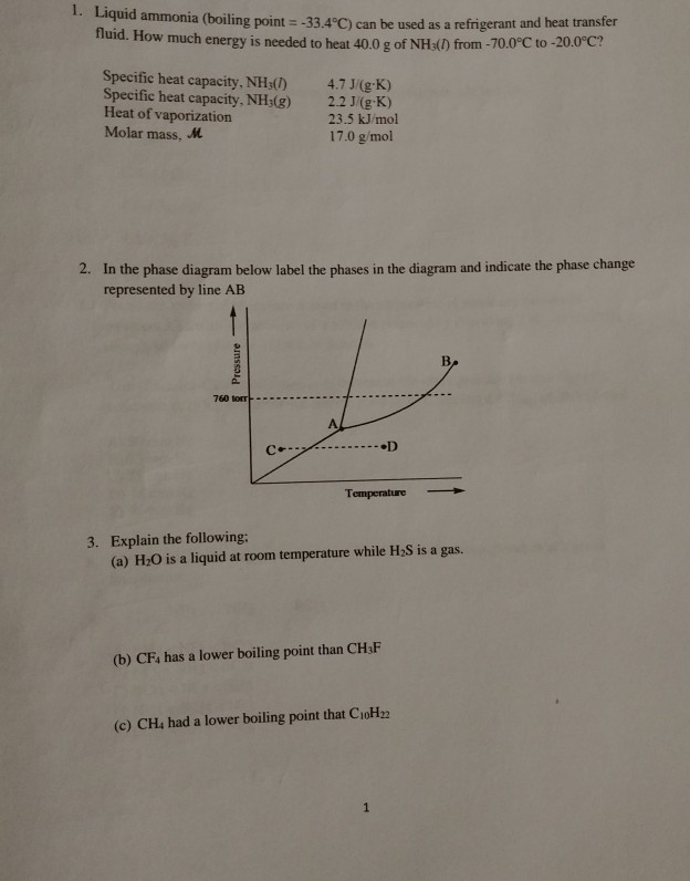 Solved Liquid ammonia (boiling point -33.4°C) can be used as | Chegg.com
