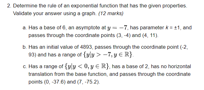 Solved 2. Determine the rule of an exponential function that | Chegg.com