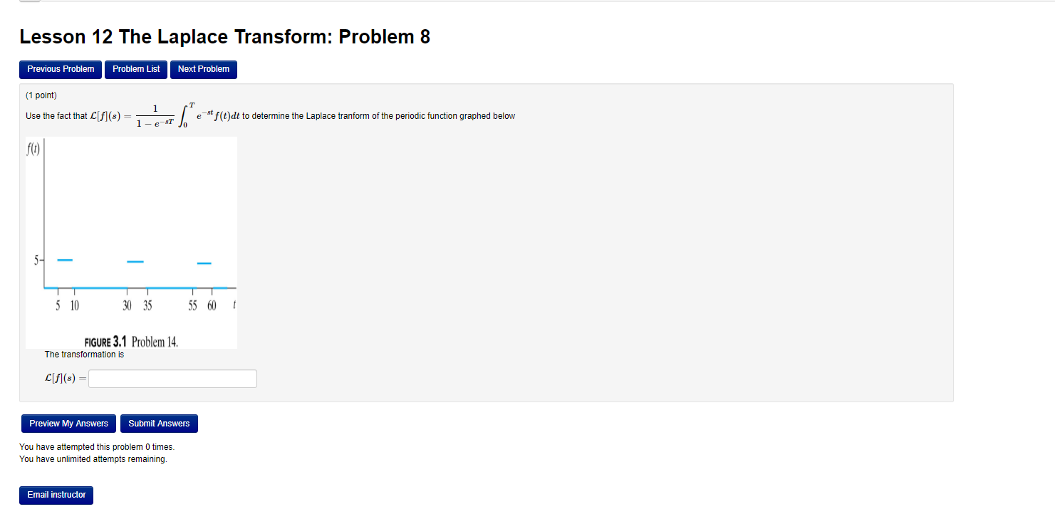 Solved Lesson 12 The Laplace Transform: Problem 8 Previous | Chegg.com