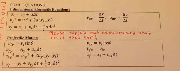 Kinematics Equations For Projectile Motion