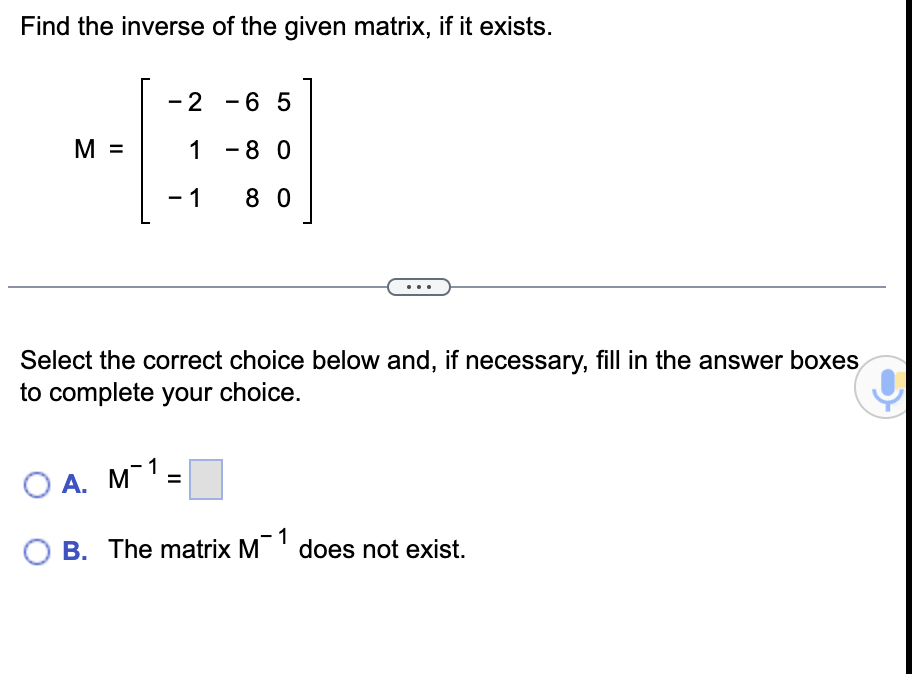Solved Find the inverse of the given matrix, if it exists. | Chegg.com