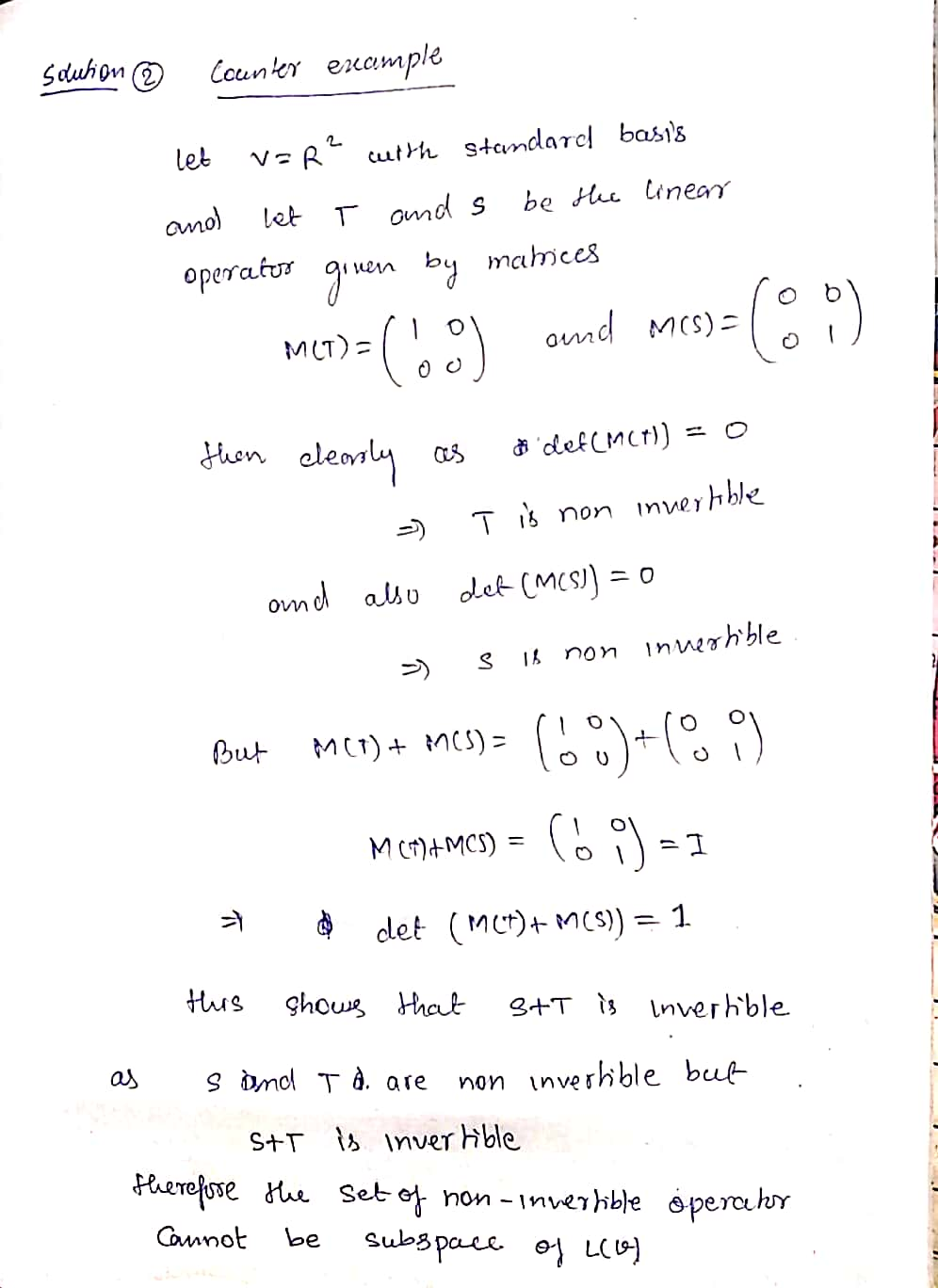 Solved what part of the proof proves it is not a subspace? | Chegg.com
