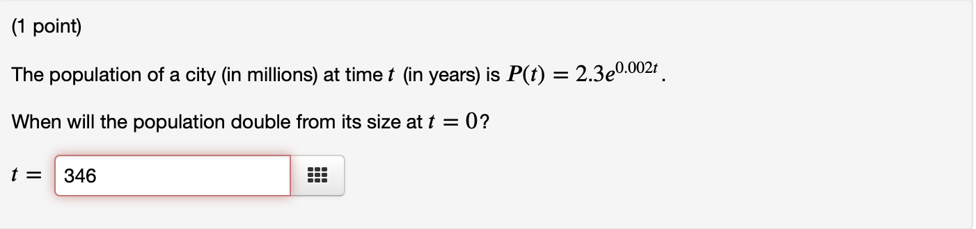 Solved The population of a city (in millions) at time t (in | Chegg.com