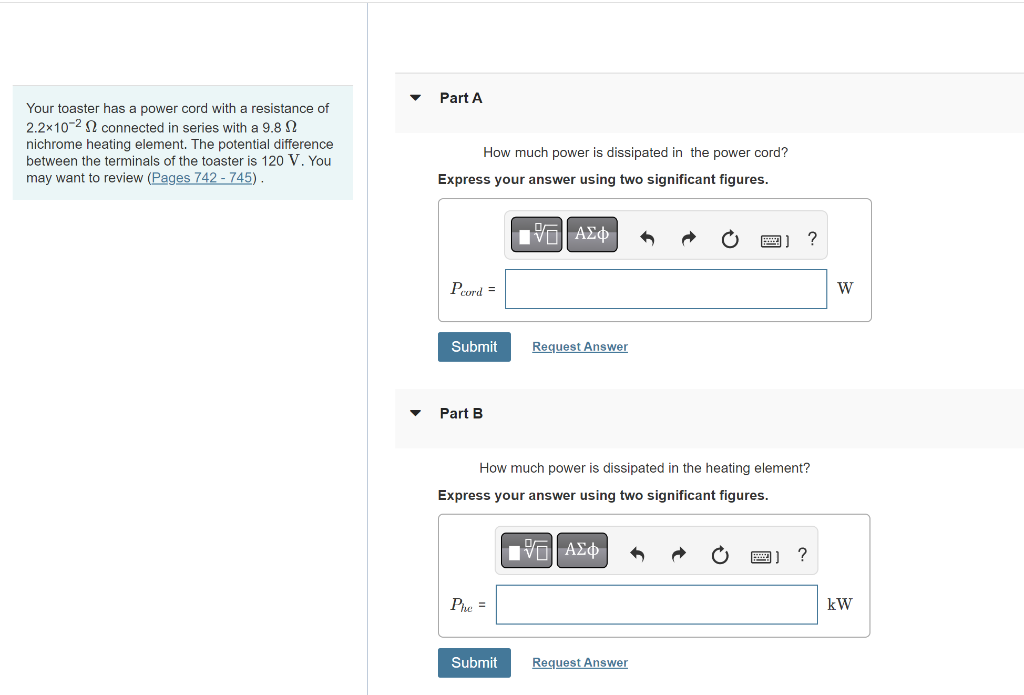 Solved Your toaster has a power cord with a resistance of | Chegg.com