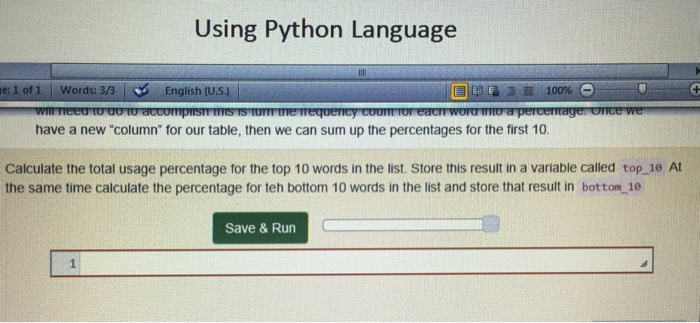 Using Python Language e: 1 of 1Words: 3/3 English | Chegg.com