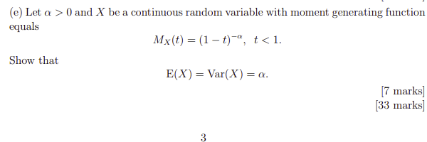 Solved (e) Let a > 0 and X be a continuous random variable | Chegg.com