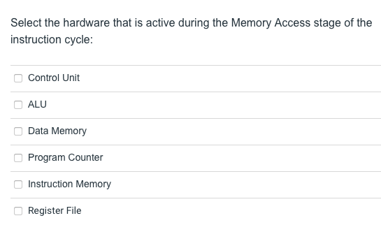 Solved Select the hardware that is active during the Memory | Chegg.com