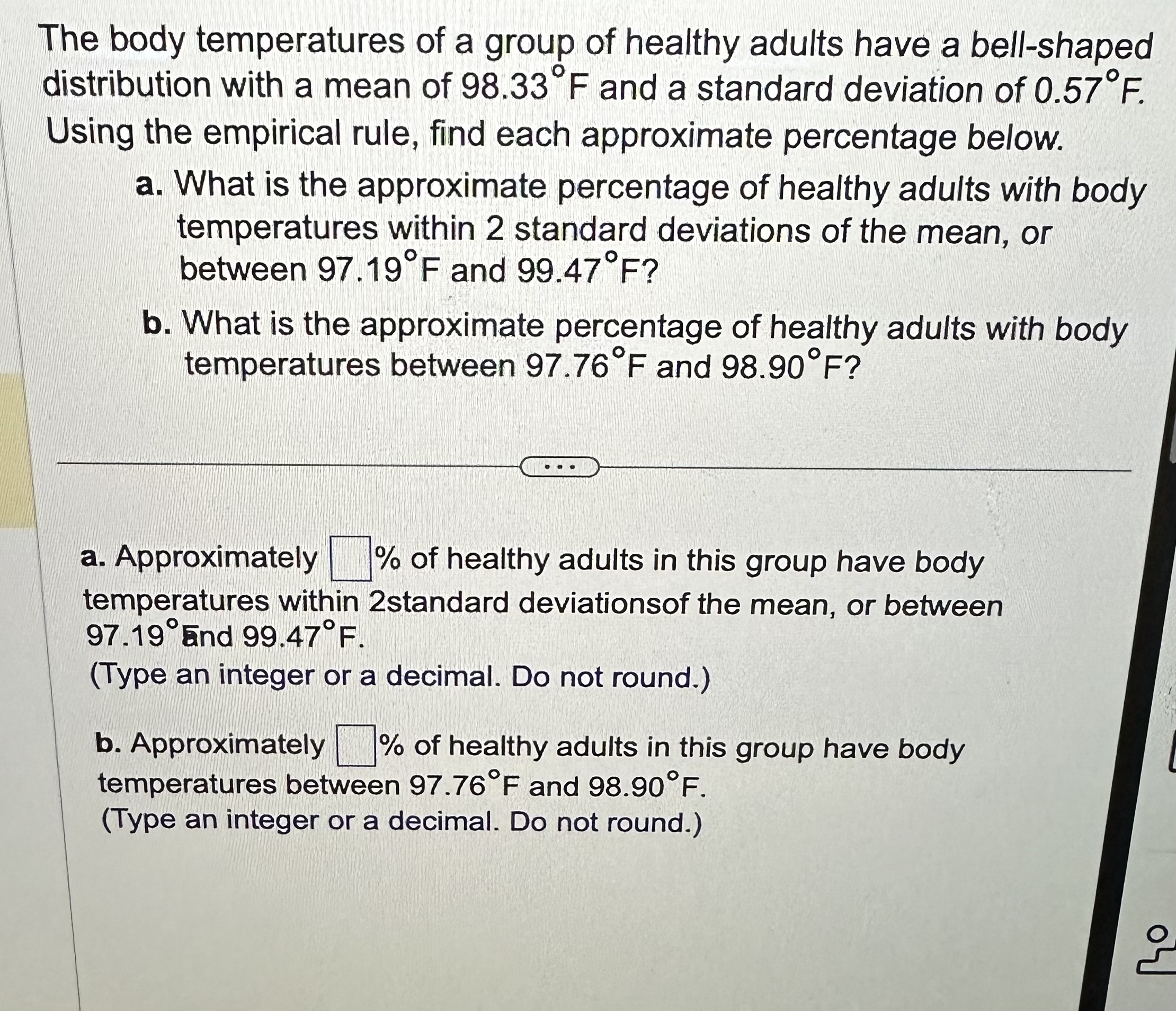 Solved The body temperatures of a group of healthy adults | Chegg.com