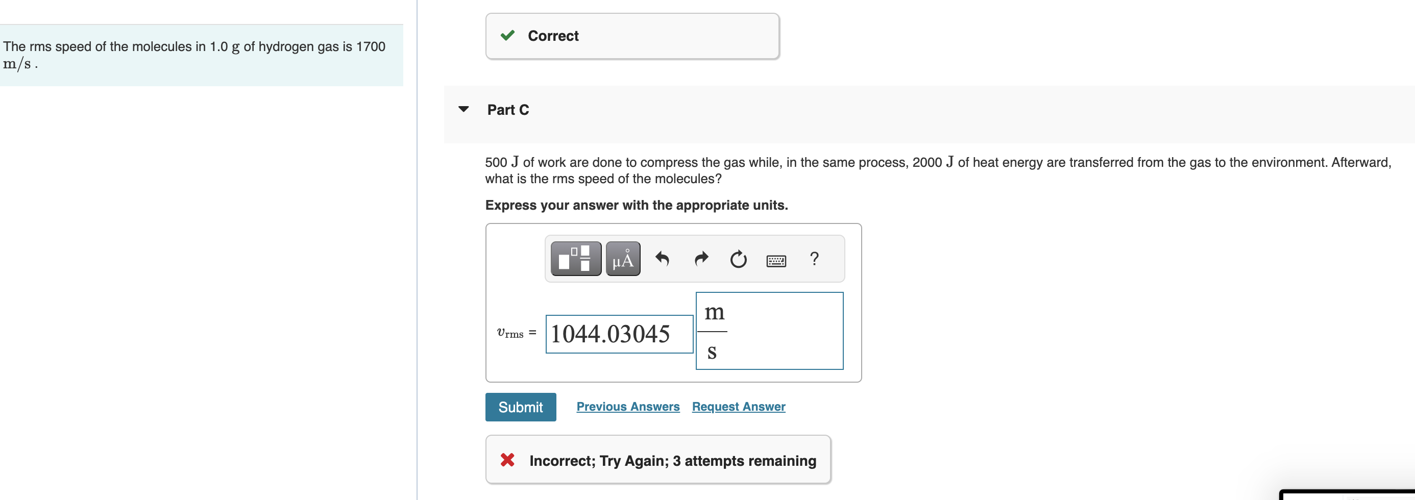 Solved The rms speed of the molecules in 1.0 g of hydrogen | Chegg.com