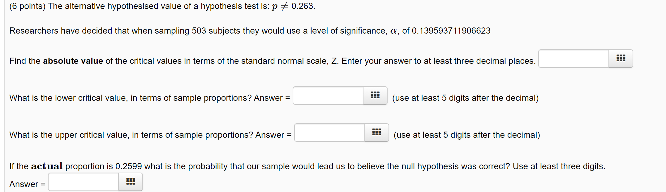 Solved (6 points) The alternative hypothesised value of a | Chegg.com