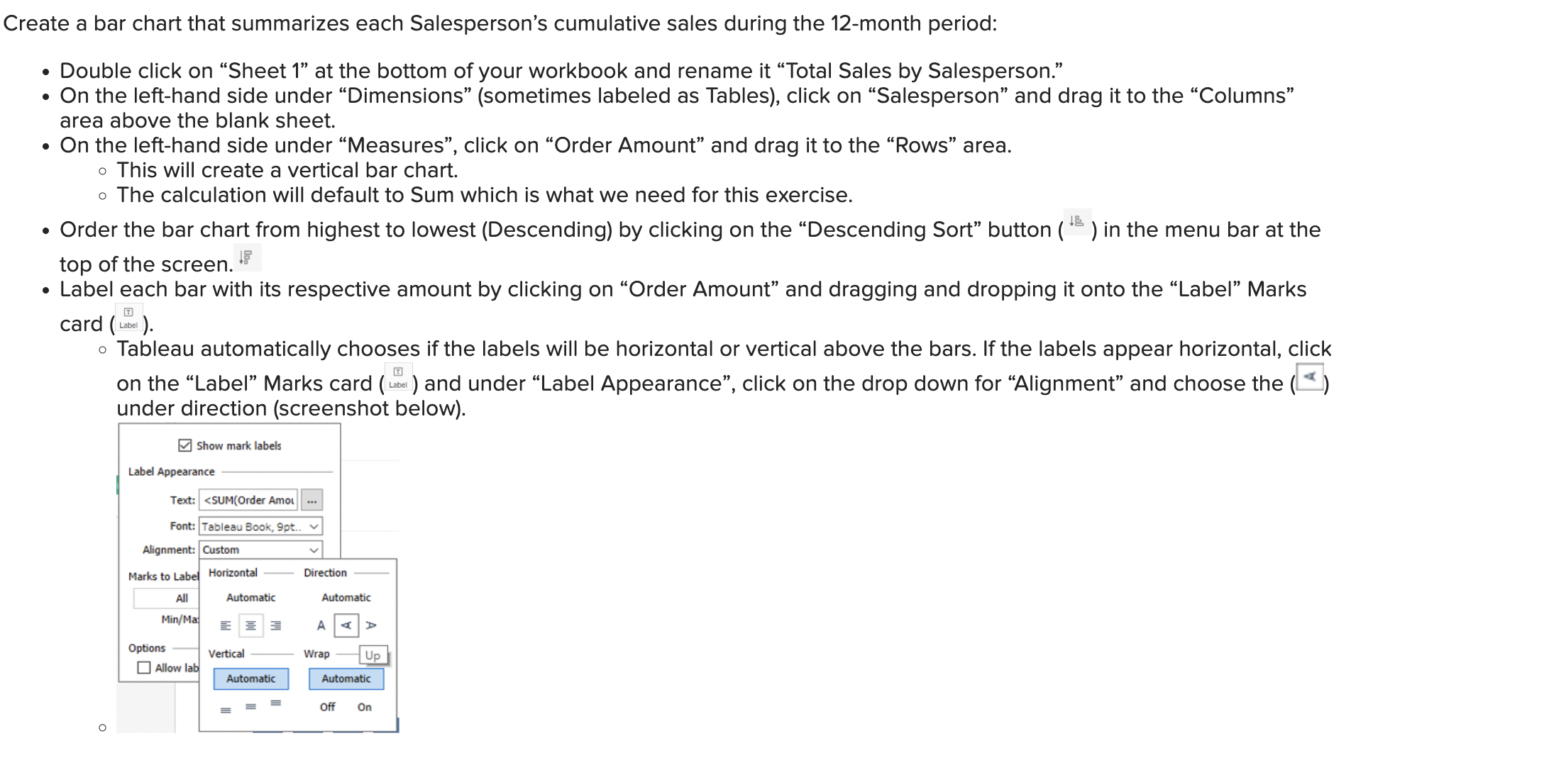 Create a bar chart that summarizes each Salesperson's | Chegg.com