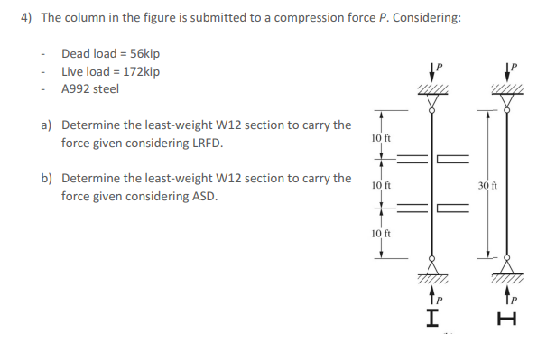 Solved 4) The column in the figure is submitted to a | Chegg.com