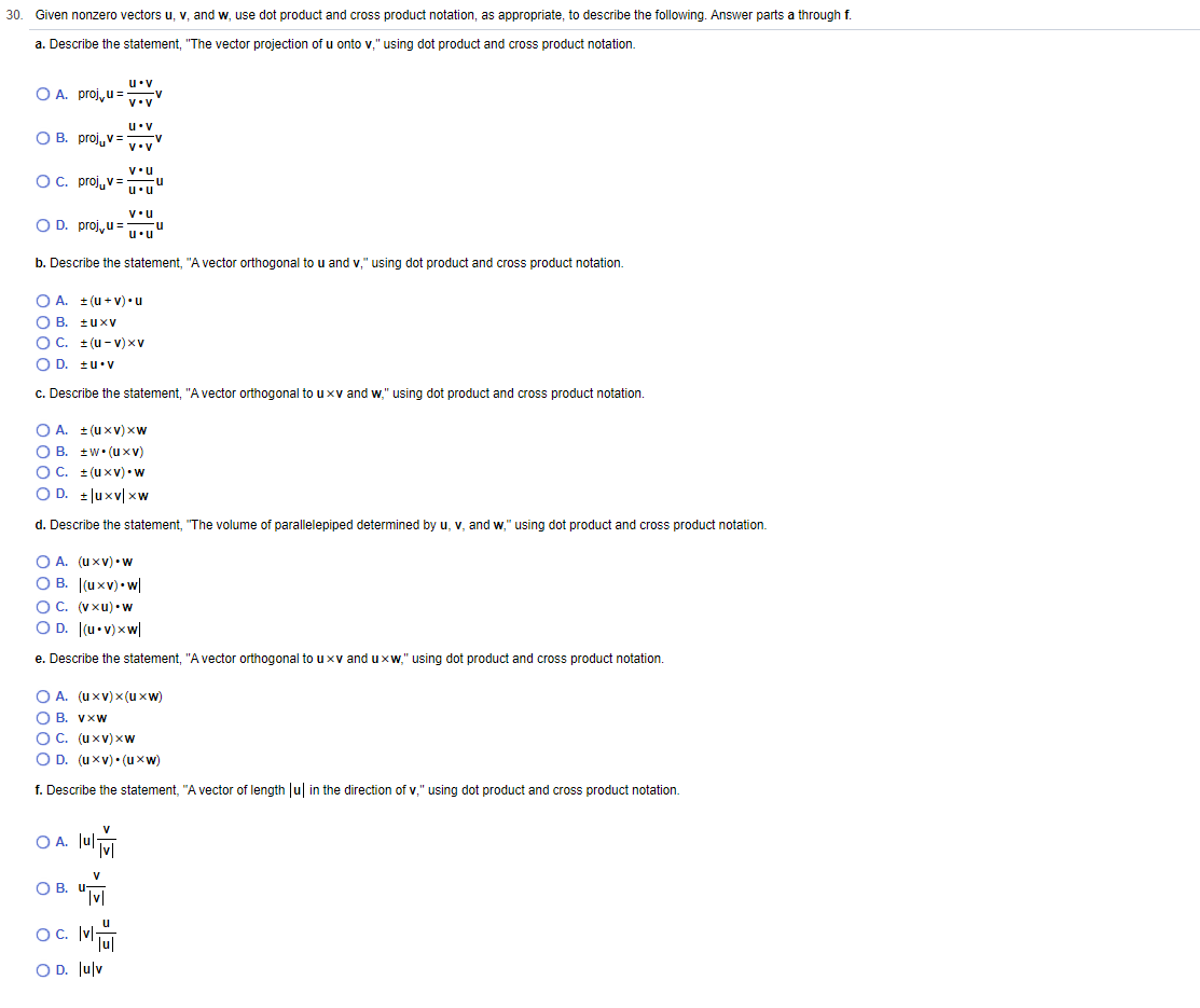 Solved 30. Given nonzero vectors u, V, and w, use dot | Chegg.com