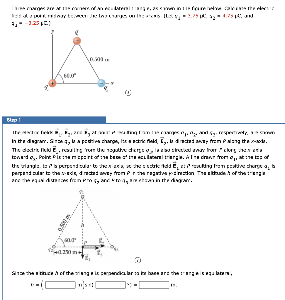 Solved Three charges are at the corners of an equilateral | Chegg.com
