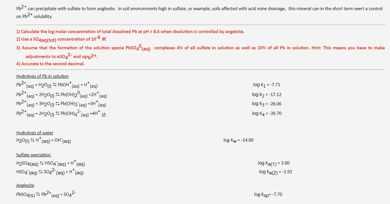 Pb2+ can precipitate with sulfate to form anglesite. | Chegg.com