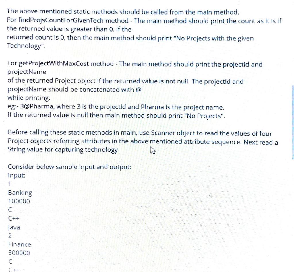 Solved Create a class Project with below attributes: | Chegg.com