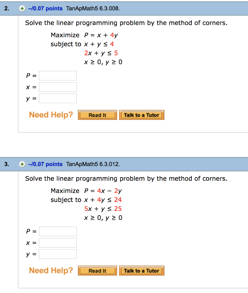 Solved Solve The Linear Programming Problem By The Method Of