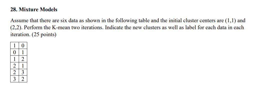 Solved 28. Mixture Models Assume that there are six data as | Chegg.com