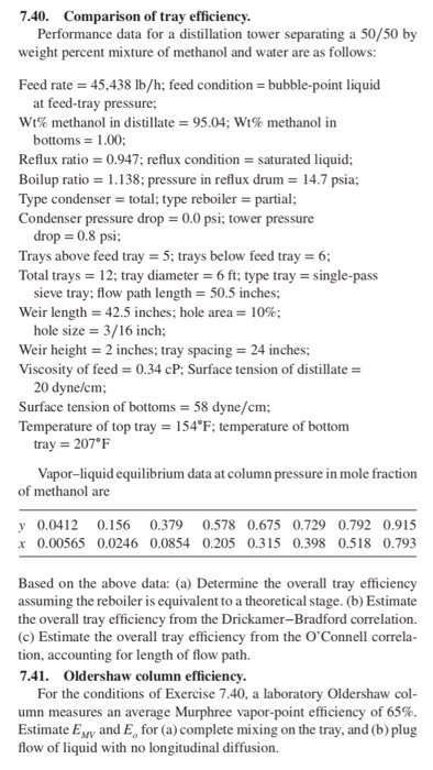 7.40. Comparison of tray efficiency Performance | Chegg.com